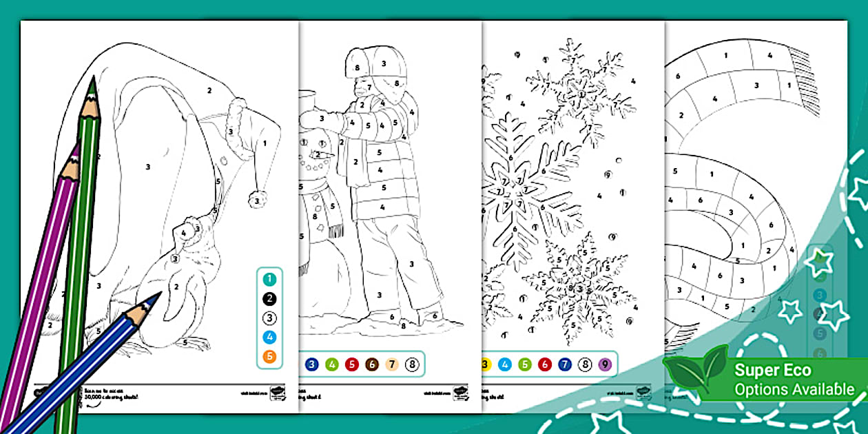 Winter-Themed Colour by Number Pages (teacher made) - Twinkl