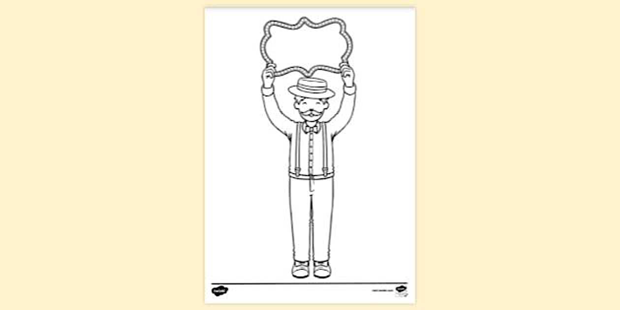 Fairground Carnival Man With Sign Colouring Sheet | Colouring Sheets