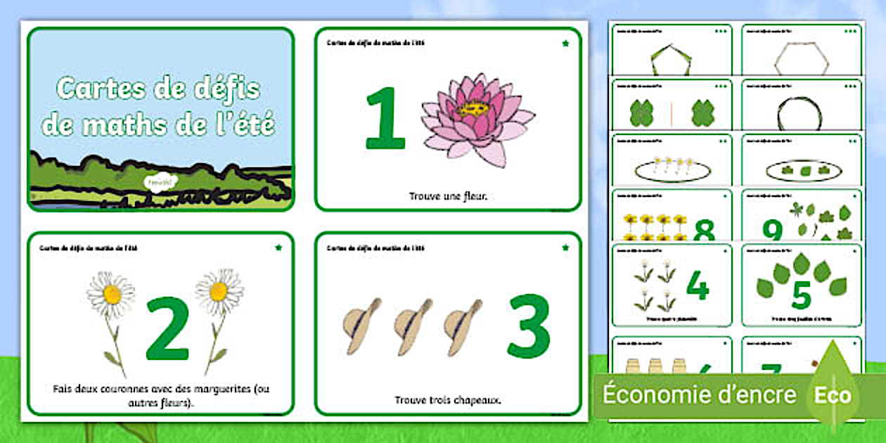 Cartes de défis de maths sur le thème de l'été - Twinkl