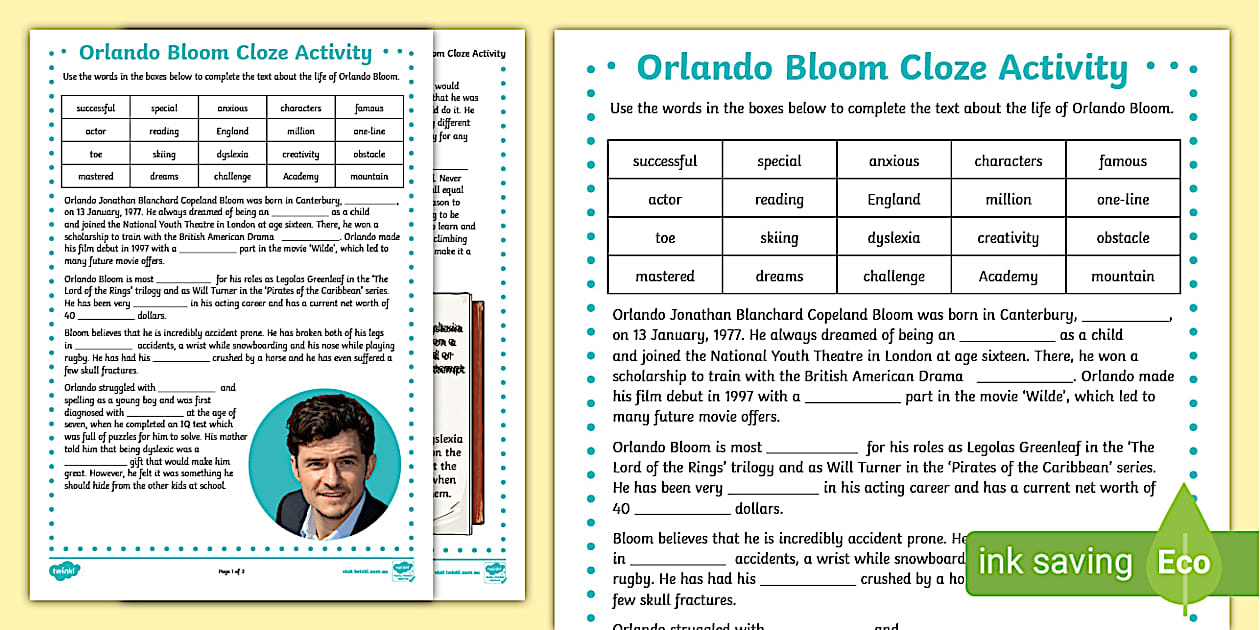 Orlando Bloom Cloze Activity