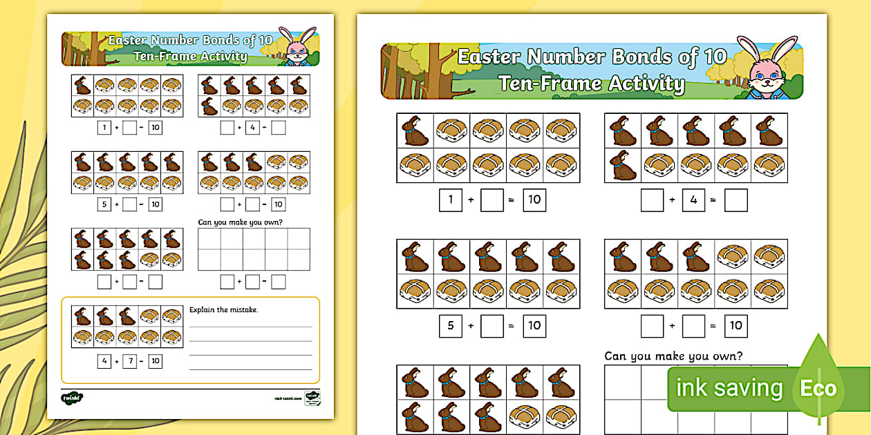 👉 Easter Number Bonds of 10 Ten-Frame Activity - Twinkl