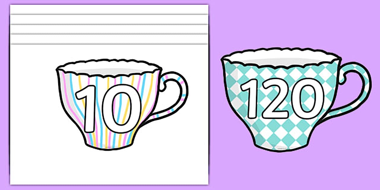Numbers 10 120 on Teacups (teacher made) - Twinkl