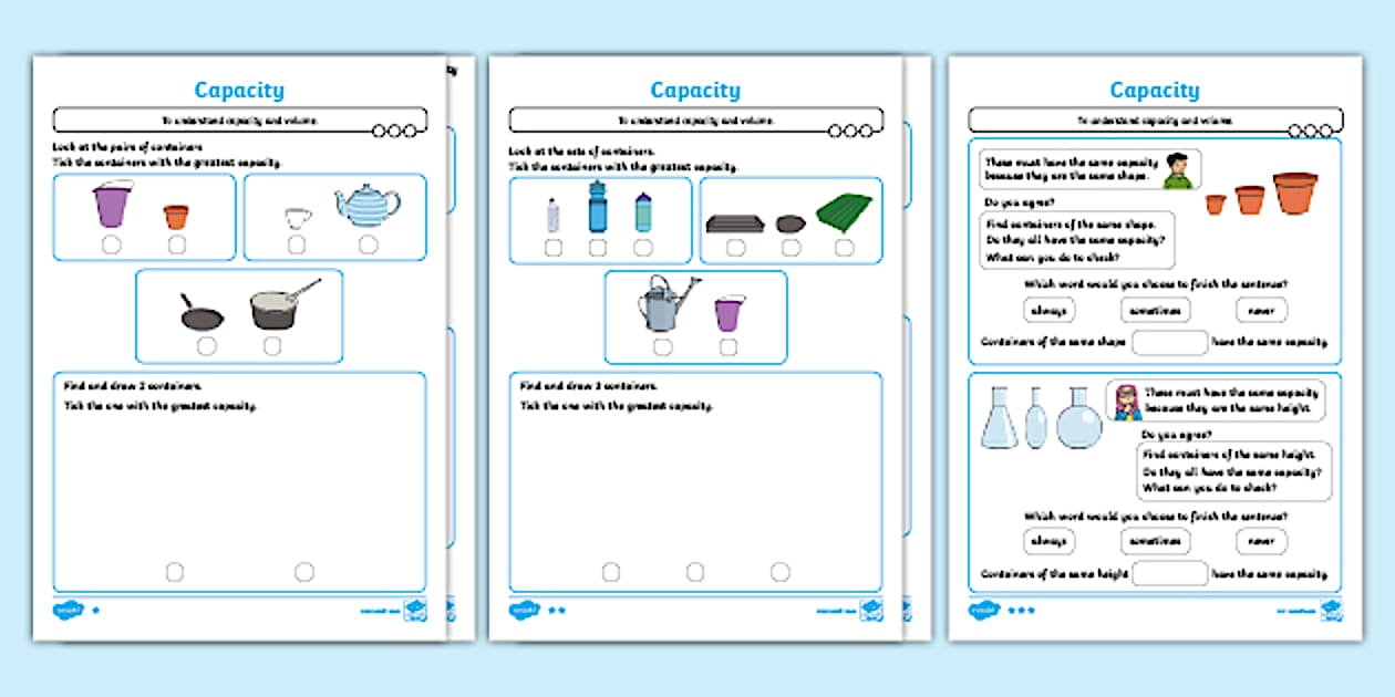 👉 Capacity PlanIt Maths Activity Sheets (teacher made)