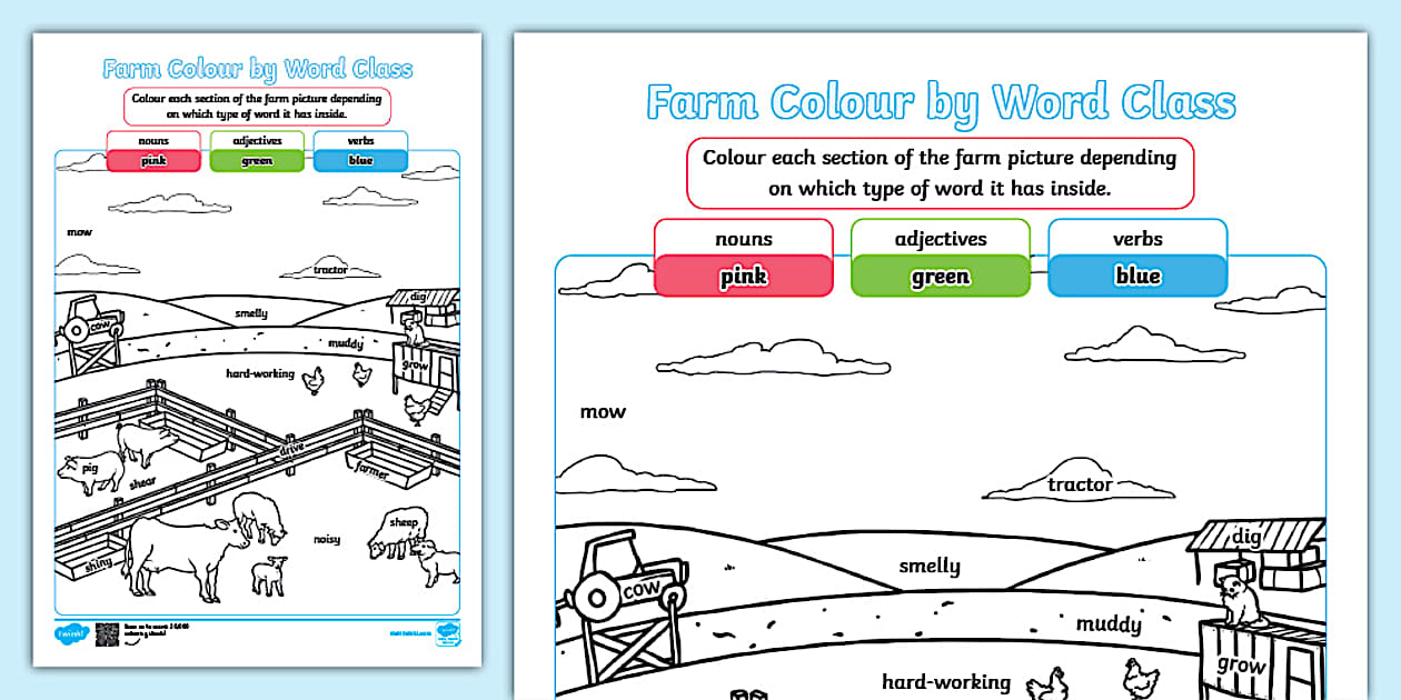 Farm Colour by Word Class Worksheet - Twinkl