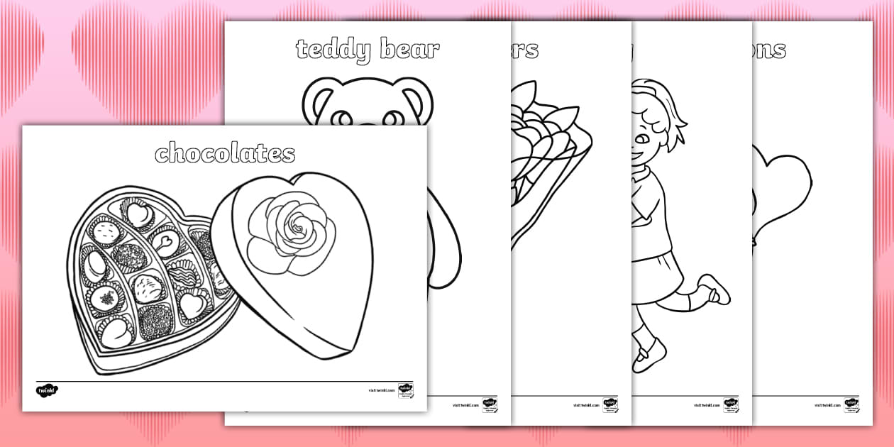 Valentine's Day Picture and Word Colouring Sheets | Twinkl