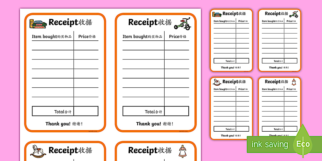 Toy Shop Role-Play Receipt English/Mandarin-Chinese - Twinkl