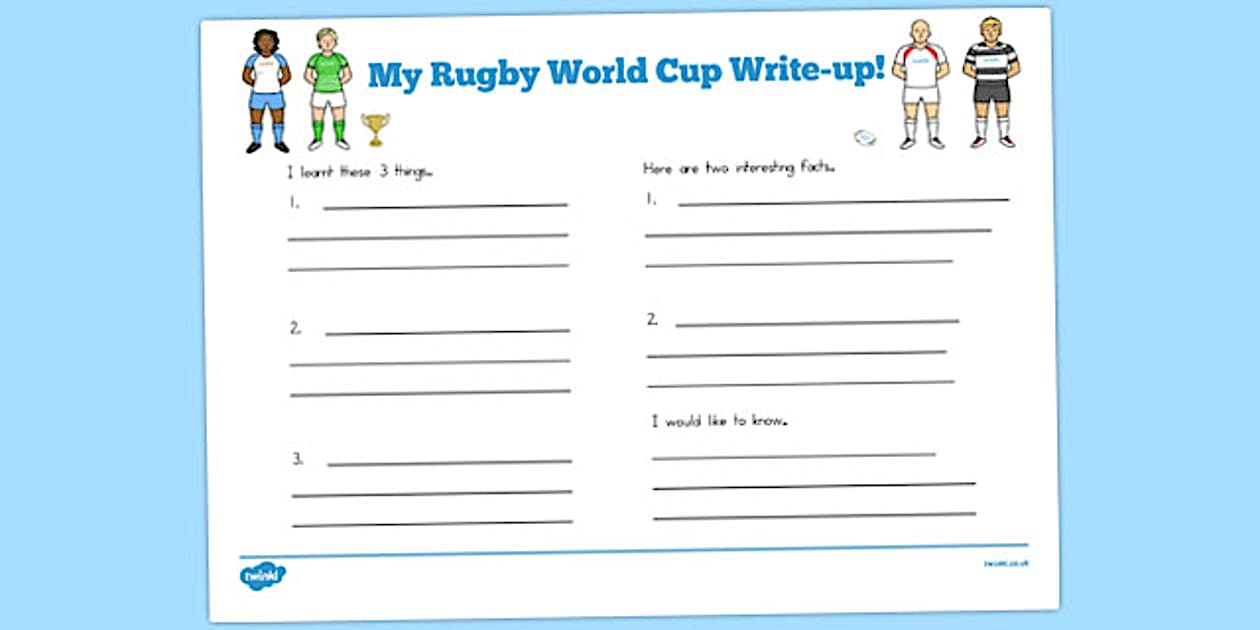 Black and White Rugby World Cup Write Up Worksheets - Twinkl