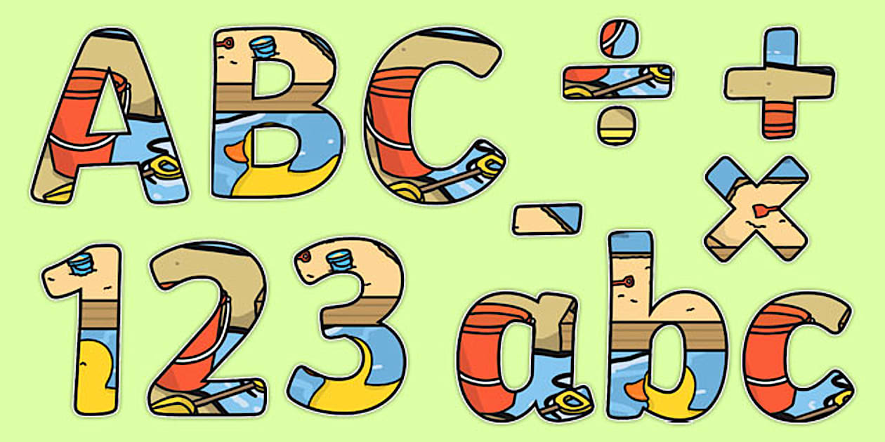 Editable Sand and Water Area Themed Display Lettering