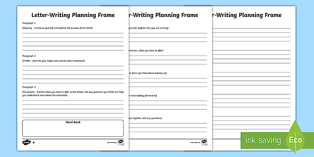 Transition Letter Writing Differentiated Planning Frame