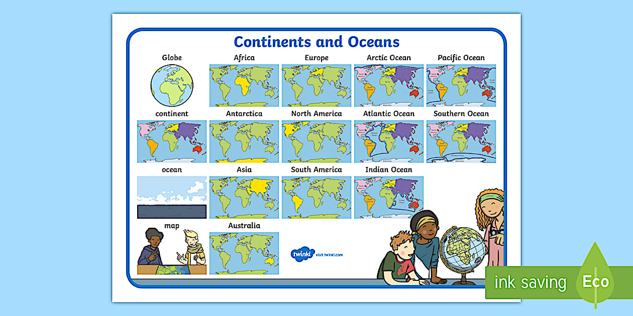 Continents and Oceans Word Mat - Twinkl