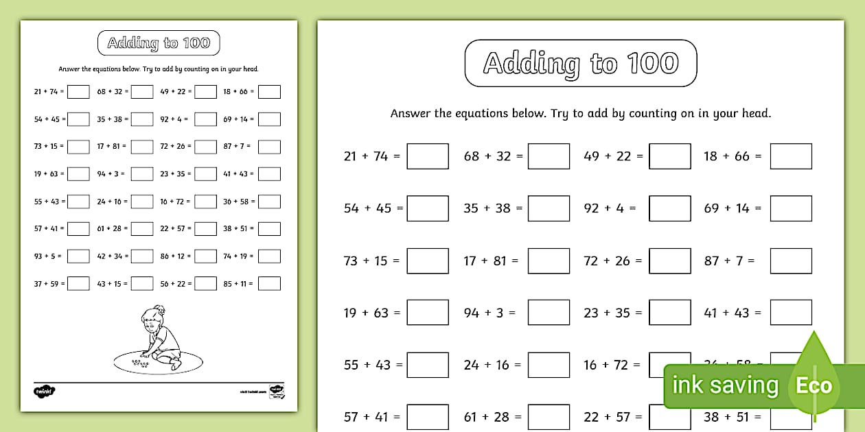 👉 Adding to 100 Worksheet (Teacher-Made) - Twinkl