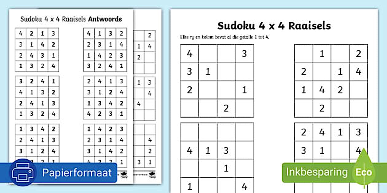 Sudoku 4 x 4 Raaisels (teacher made) - Twinkl
