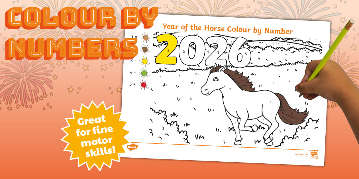 2026 Year of the Horse Colour by Numbers to 5 | Twinkl