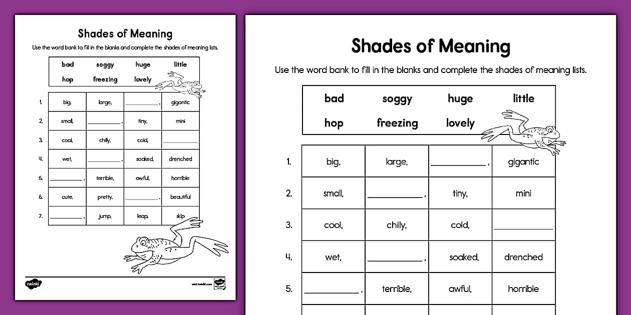 Shades of Meaning: Fill in the Missing Synonyms Activity Worksheet for ...
