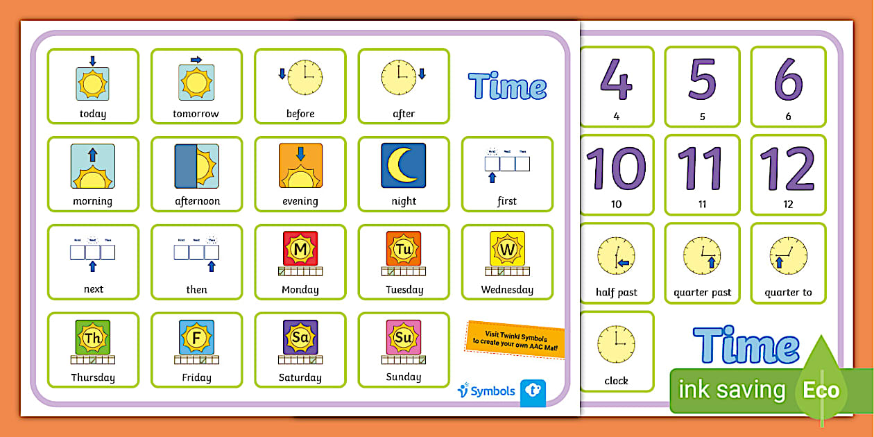 Twinkl Symbols: Time AAC Mat (teacher made) - Twinkl