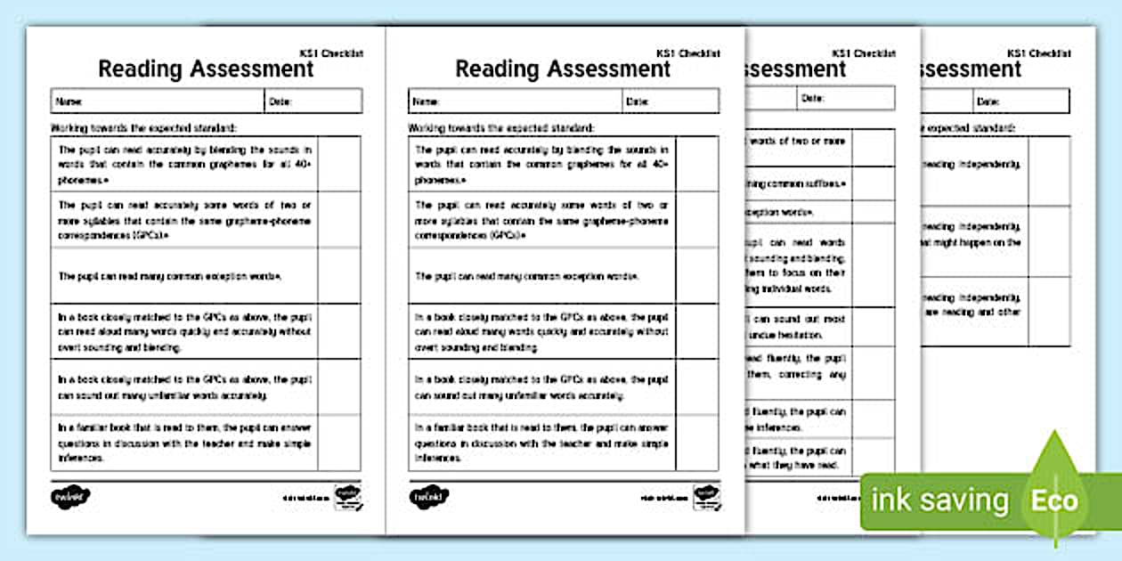 Editable KS1 Reading Exemplification Checklist - Twinkl