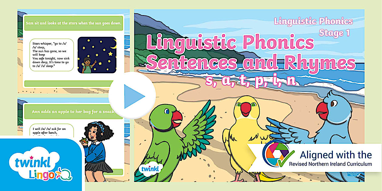 Linguistic Phonics Sentences Rhymes s,a,t,p,i,n PowerPoint