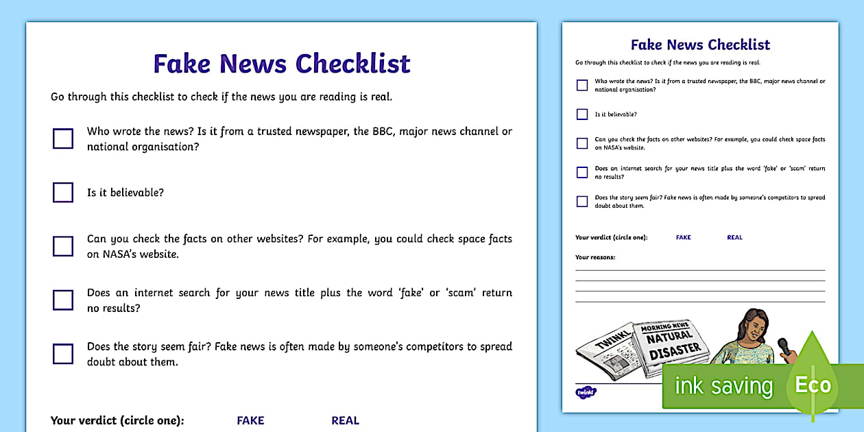 KS2 Fake News Checklist - Twinkl