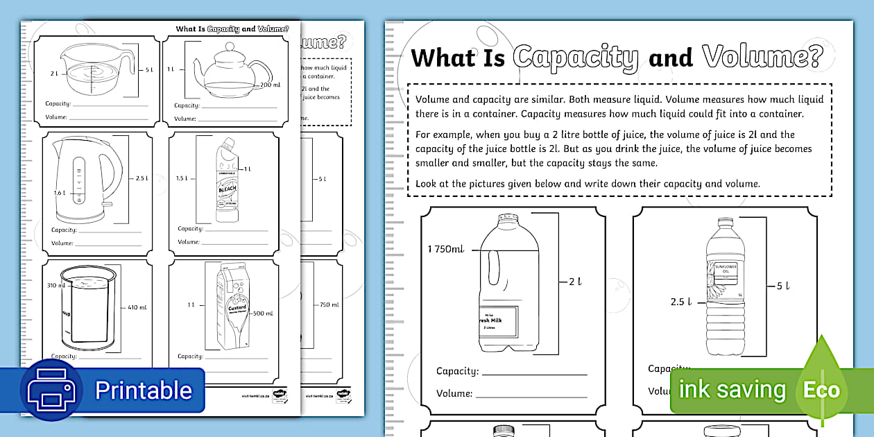 What Is Capacity and Volume Activity Sheet (teacher made)