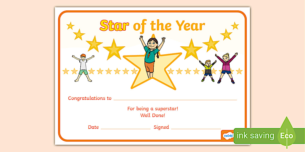 Star of the Year Certificate (l'enseignant a fait) - Twinkl
