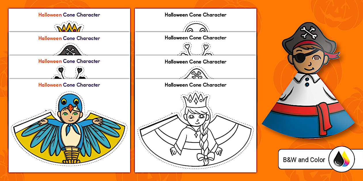 Halloween Characters Cone Craft (teacher made) - Twinkl