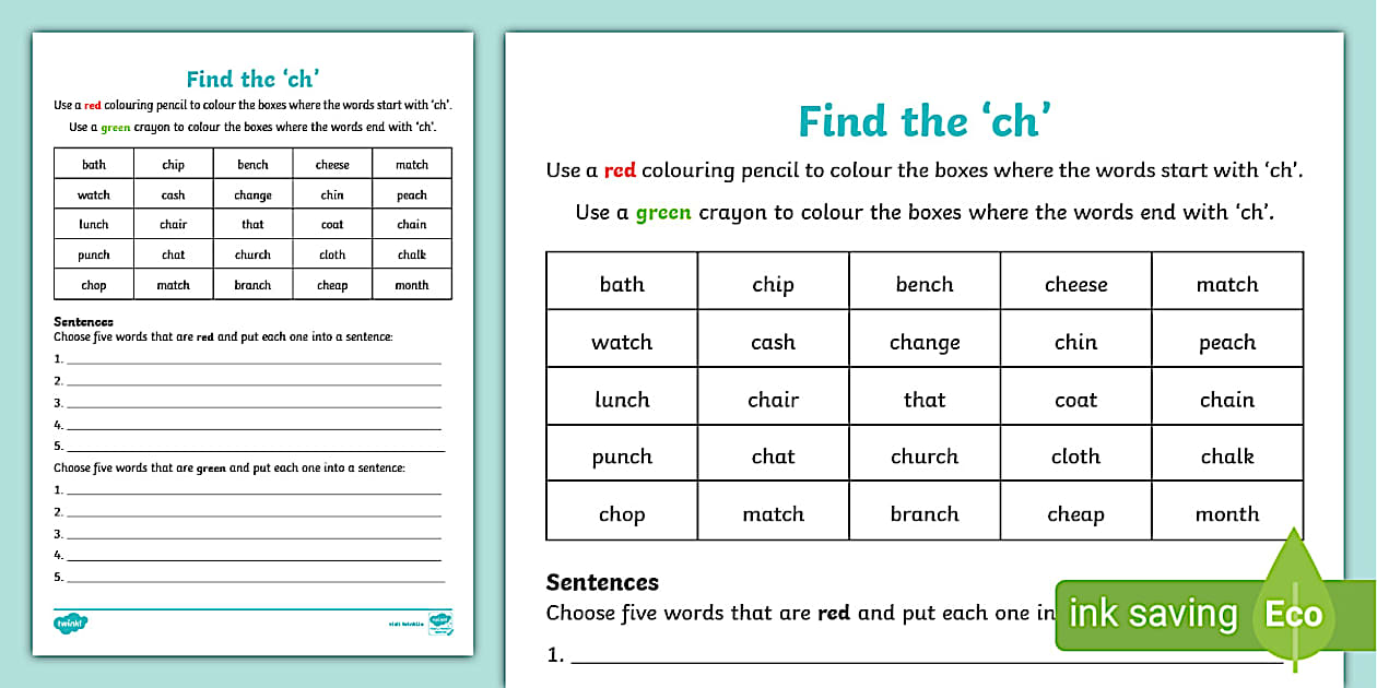 Find the 'ch' Worksheet (teacher made) - Twinkl