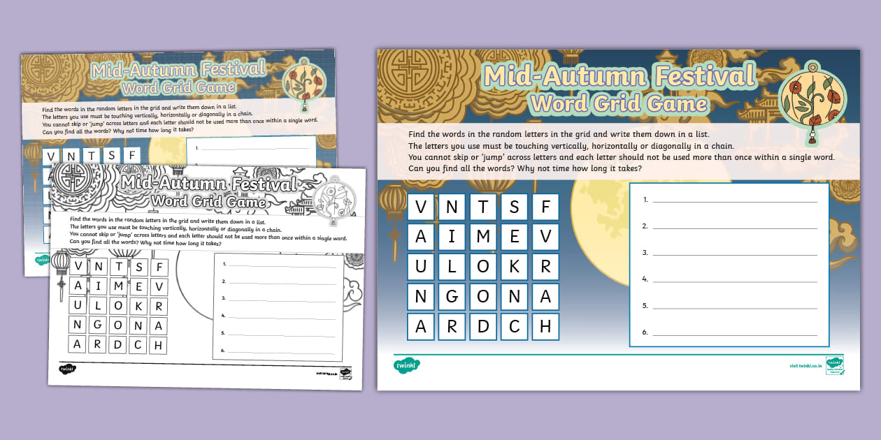 Mid-Autumn Festival Word Grid Game (teacher made) - Twinkl