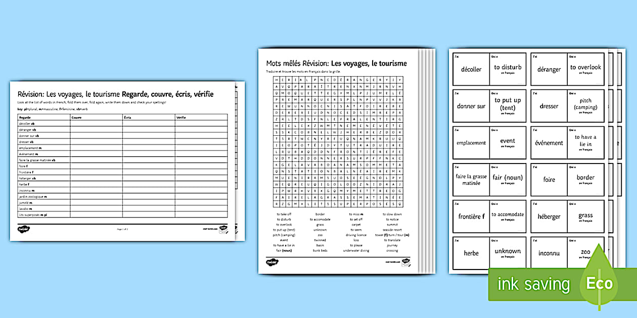 Travel and Tourism Revision Worksheet / Worksheets French