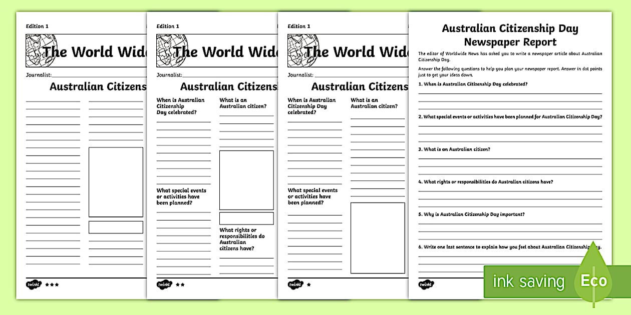 Middle Ability Australian Citizenship Day Newspaper Differentiated Writing