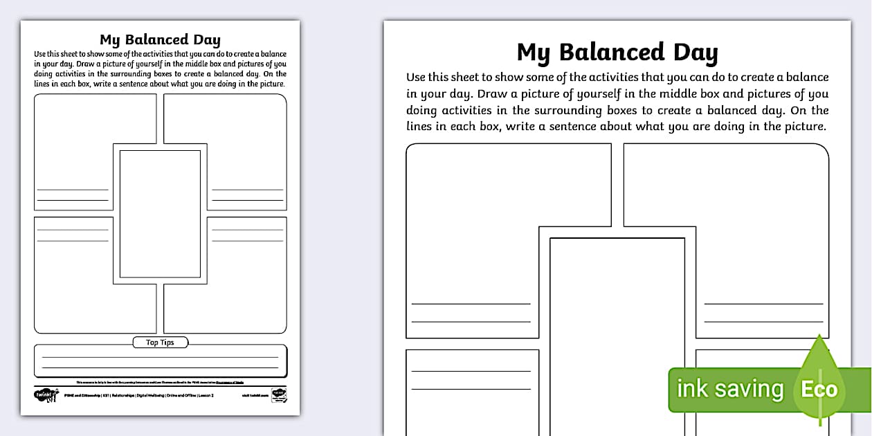 My Balanced Day Activity Sheet (Teacher-Made) - Twinkl
