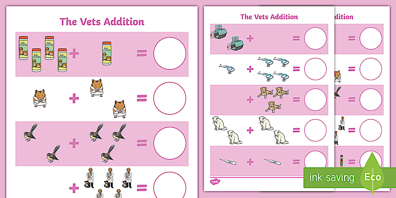 The Vets Aistear Maths Addition Worksheet - Twinkl