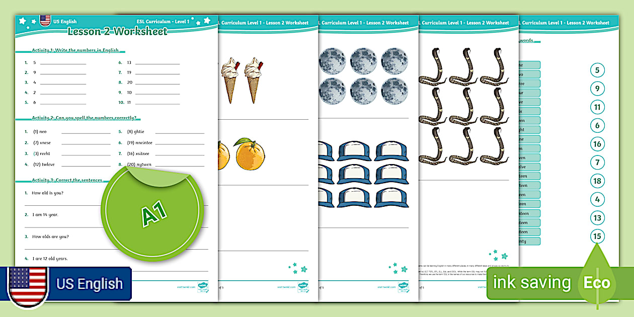 ESL Curriculum (US-English) Level 1, Lesson 2 Worksheet
