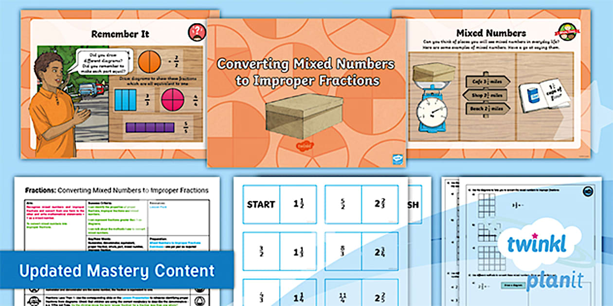 Y5 Mixed Numbers to Improper Fractions PlanIt Maths Lesson 1