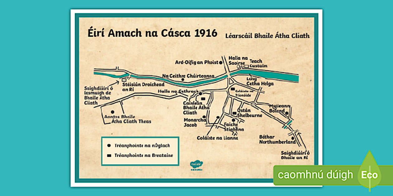 1916 Rising Dublin Map Display Poster Gaeilge