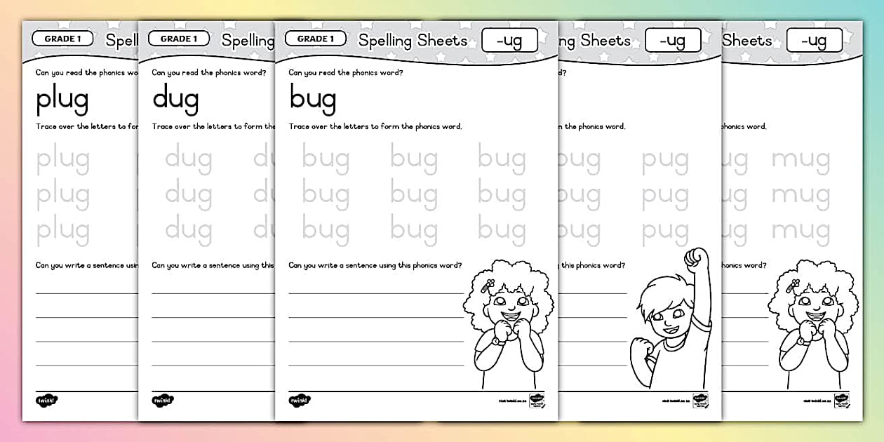 Grade 1 -ug Spelling Sheets (teacher made) - Twinkl