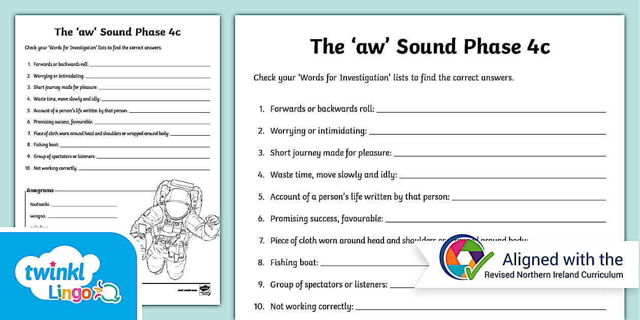 Linguistic Phonics Phase 4c 'aw' Sound Word Worksheet