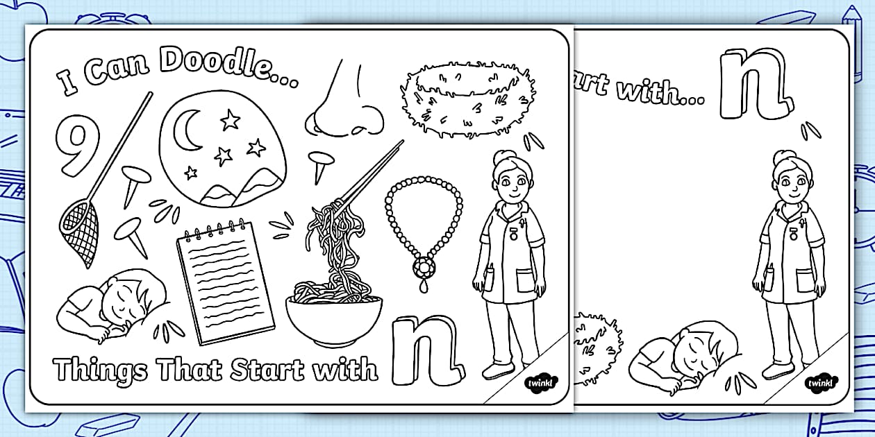 I Can Doodle Things That Start with 'n' Colouring Pages