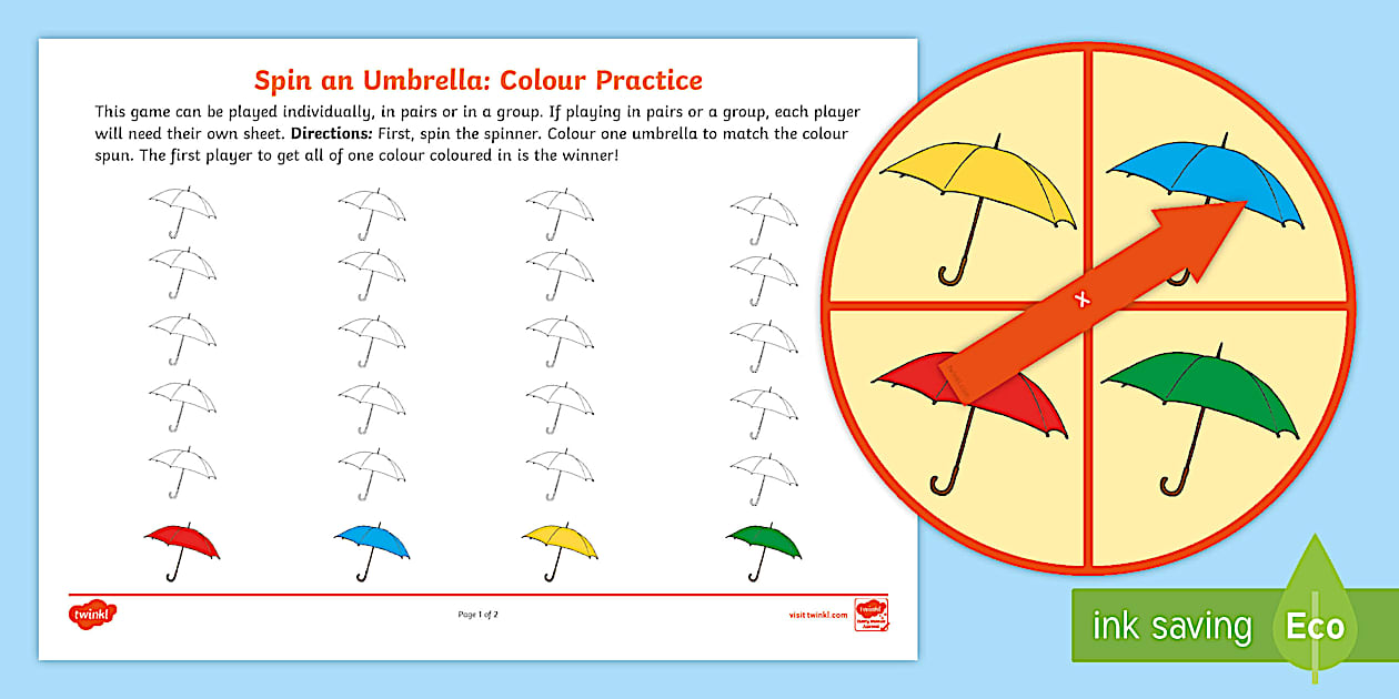 Spin an Umbrella Colour Practice Game - Twinkl