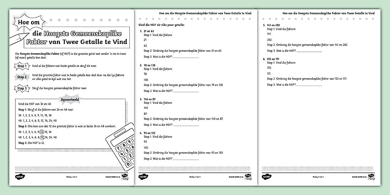 Graad 7 Wiskunde: Hoe om die Hoogste Gemeenskaplike Faktor van Twee ...