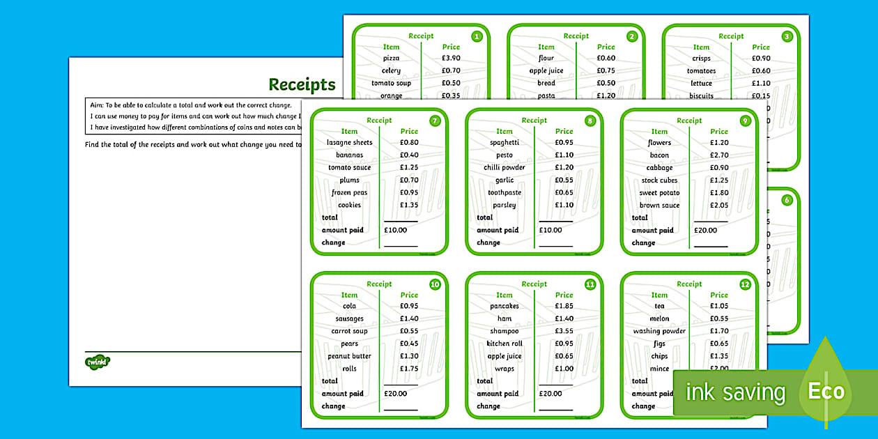 Editable CfE First Level Money Receipts Activity Station