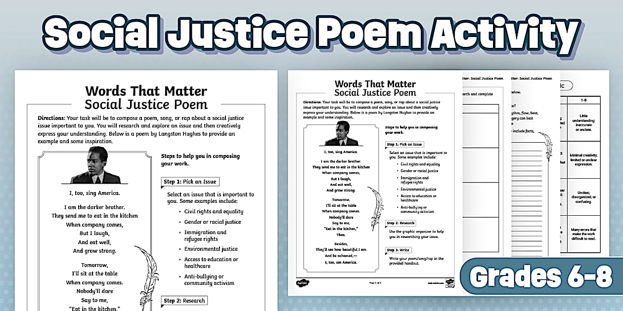 Words That Matter: Social Justice Poem Worksheet
