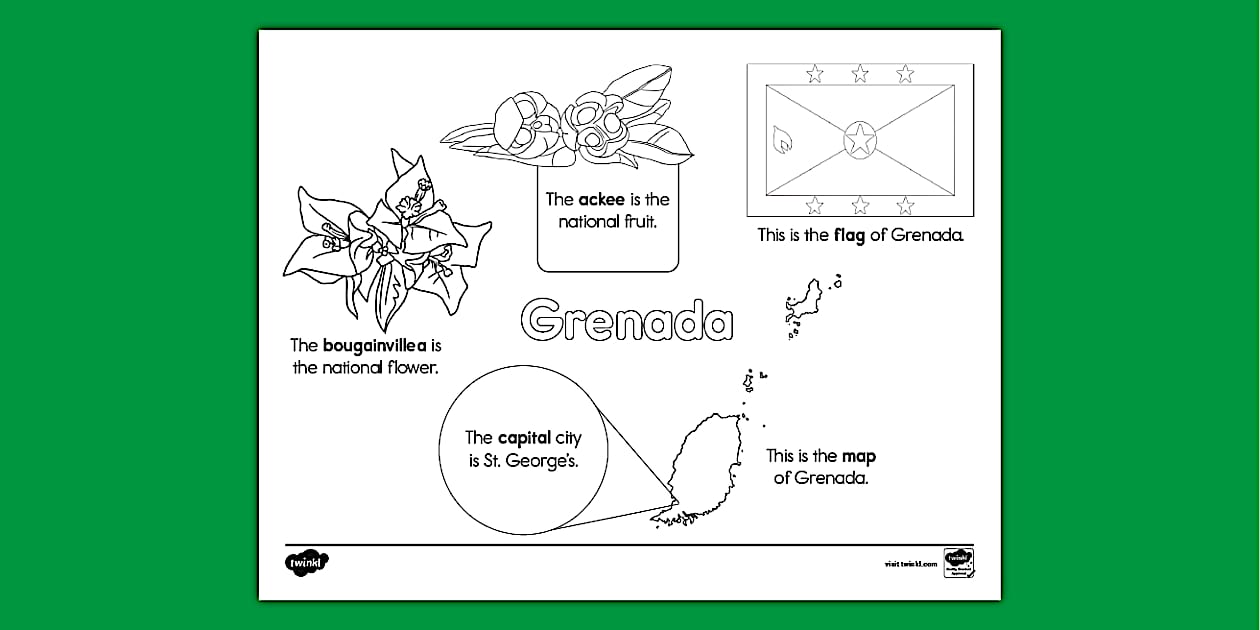 Grenada Facts Coloring Sheet (teacher made) - Twinkl
