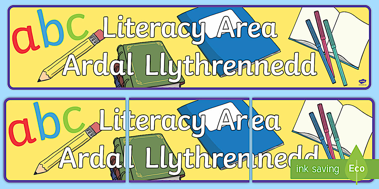 Literacy Area Welsh Translation Display Banner - Twinkl