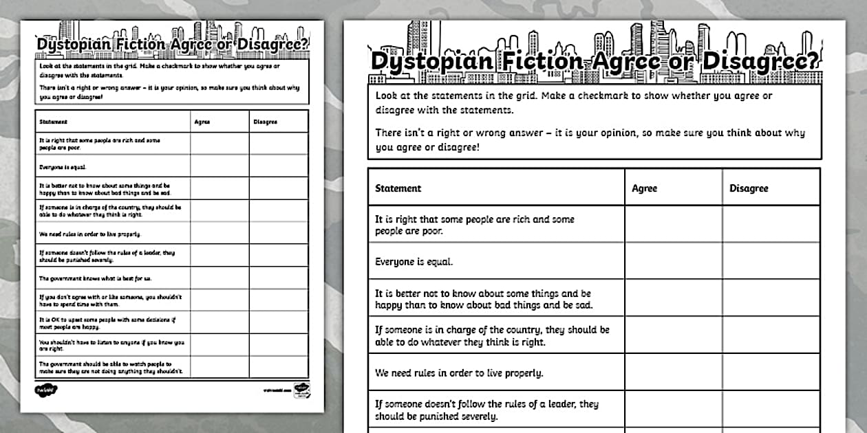 Dystopian Fiction Introduction Worksheet for 6th-8th Grade