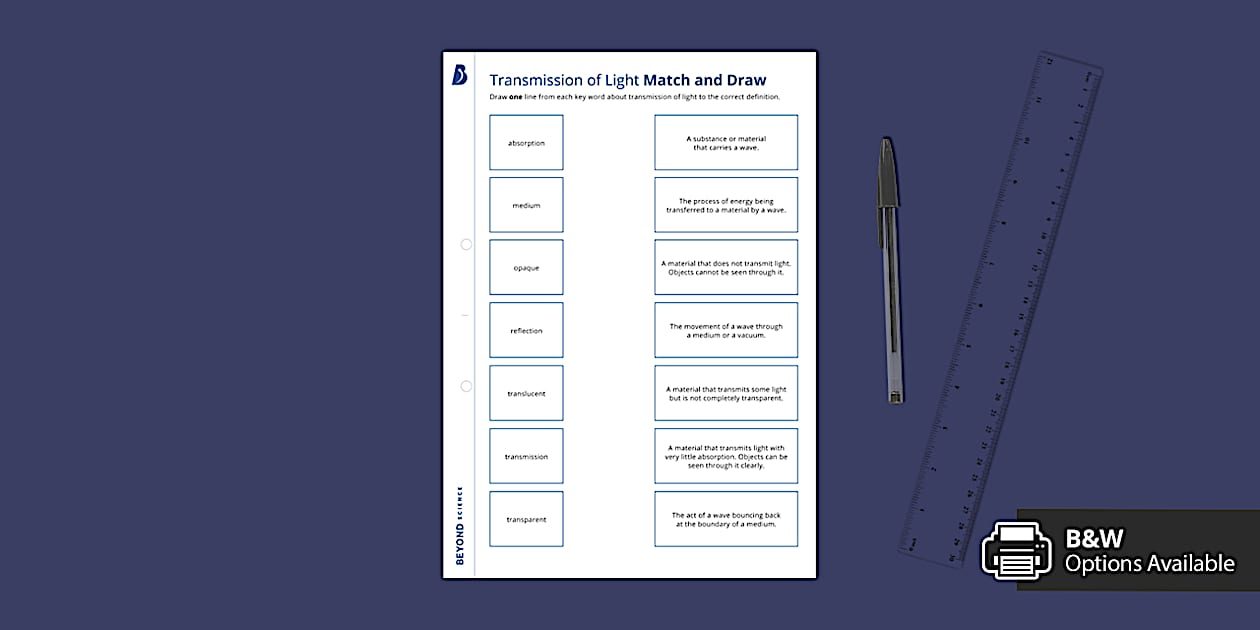 Transmission of Light Match and Draw (Teacher-Made) - Twinkl