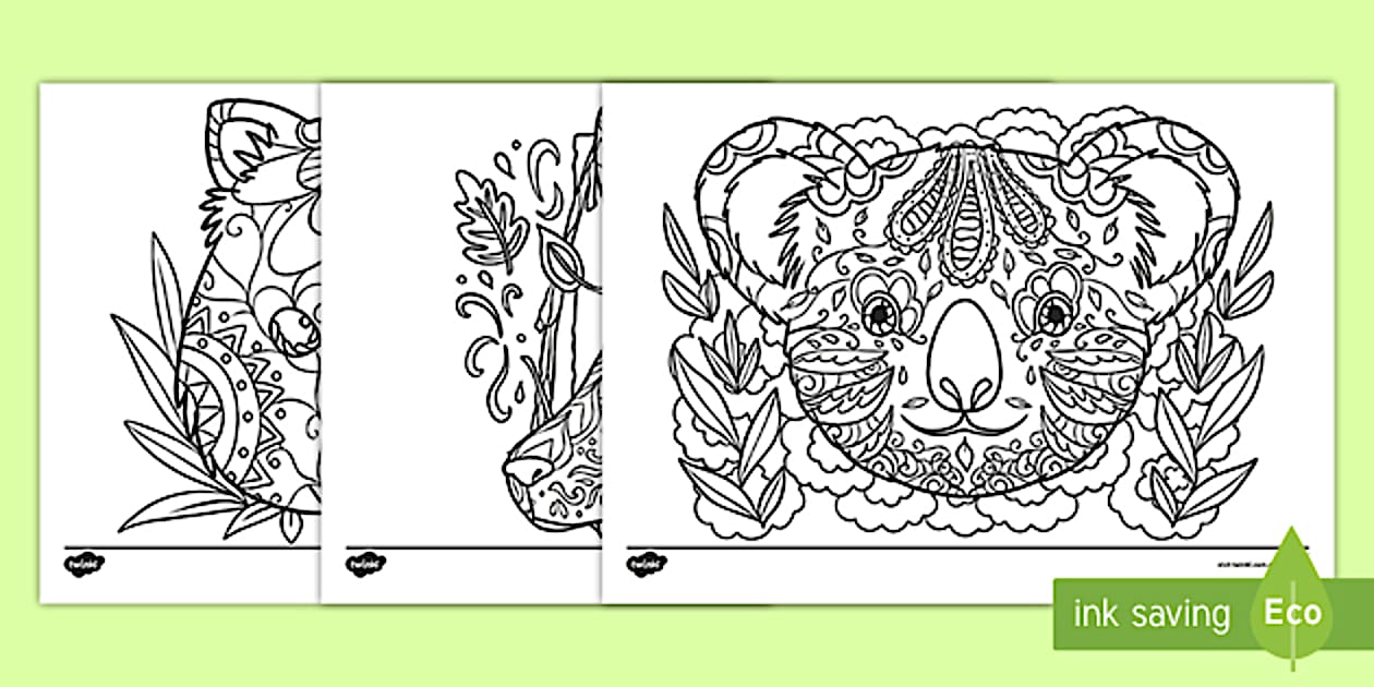 Australian Animal Faces Mindfulness Colouring Pages