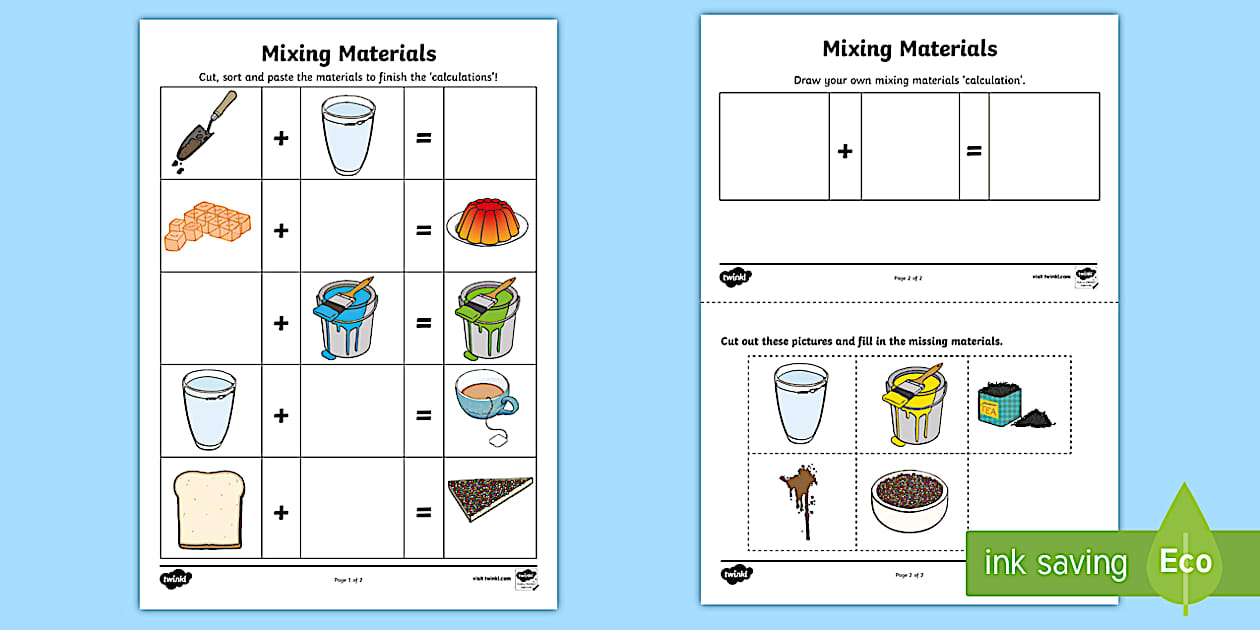 Mixing Materials Worksheet | F-2 Science Resources | Twinkl