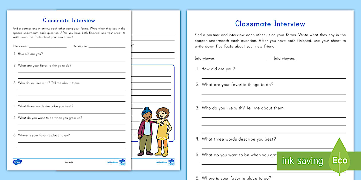 New Classmate Interview Worksheet (teacher made) - Twinkl