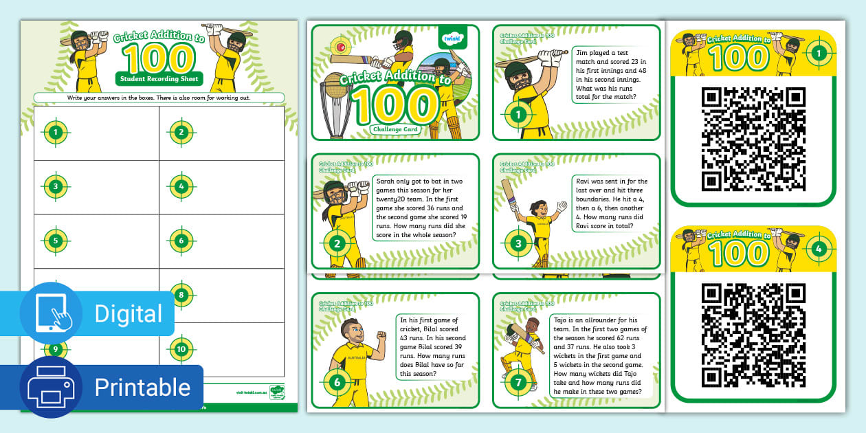 Cricket Addition to 100 Challenge Cards with QR Codes