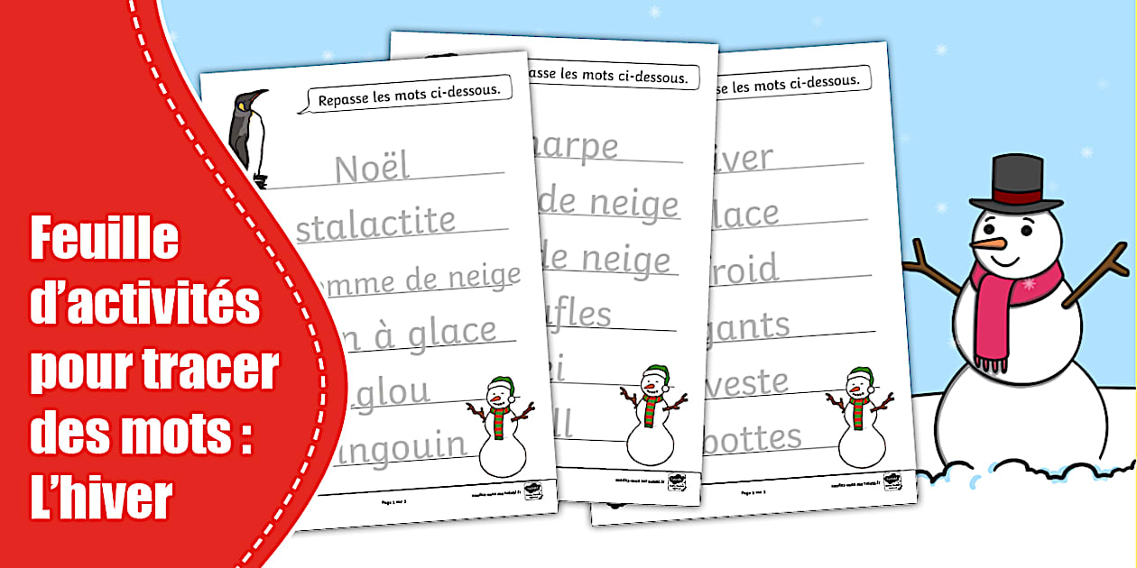 Ensemble de mots d'hiver pour les maternelles - Graphisme